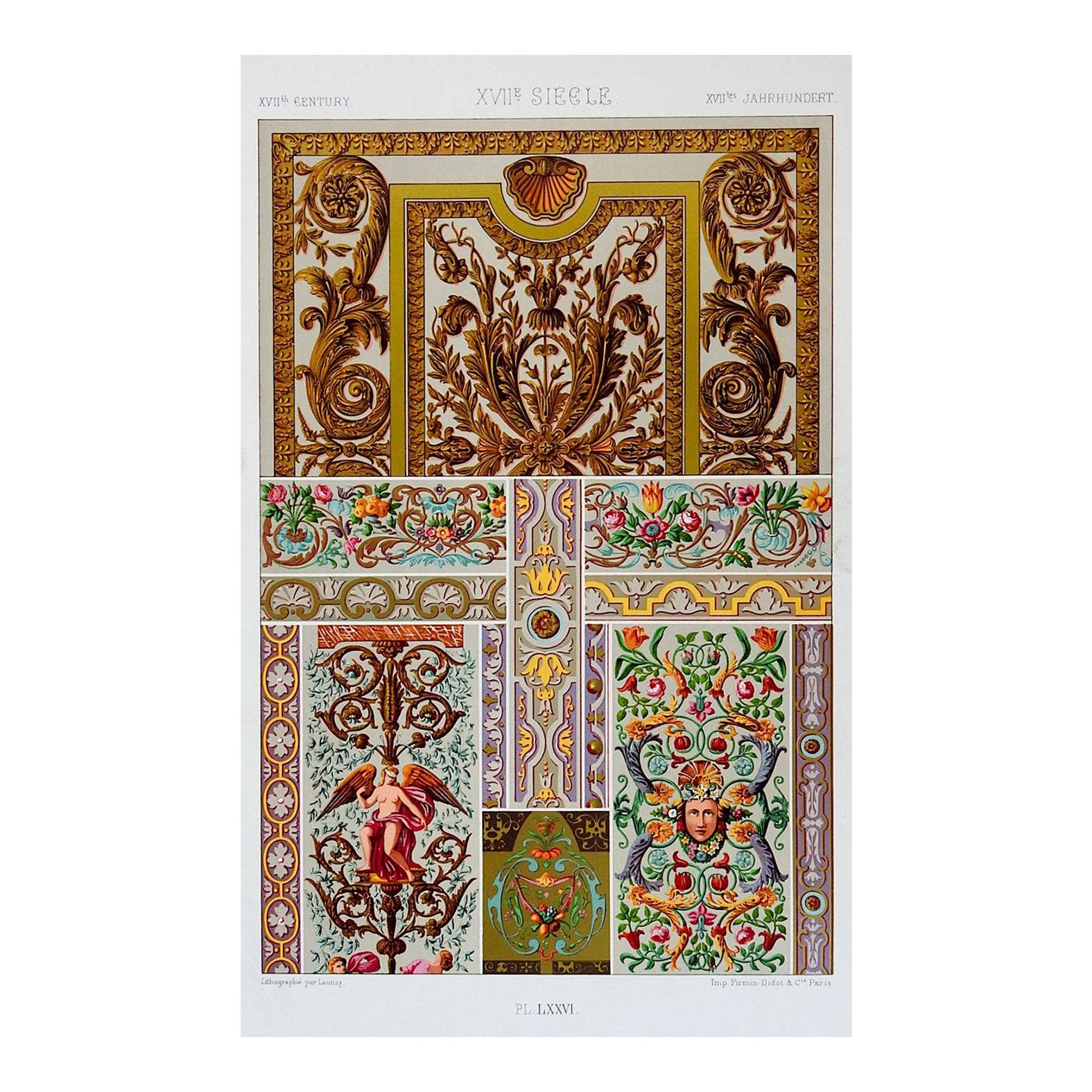 1880s French Firmin Didot Renaissance Ornament Chromolithograph - a ...