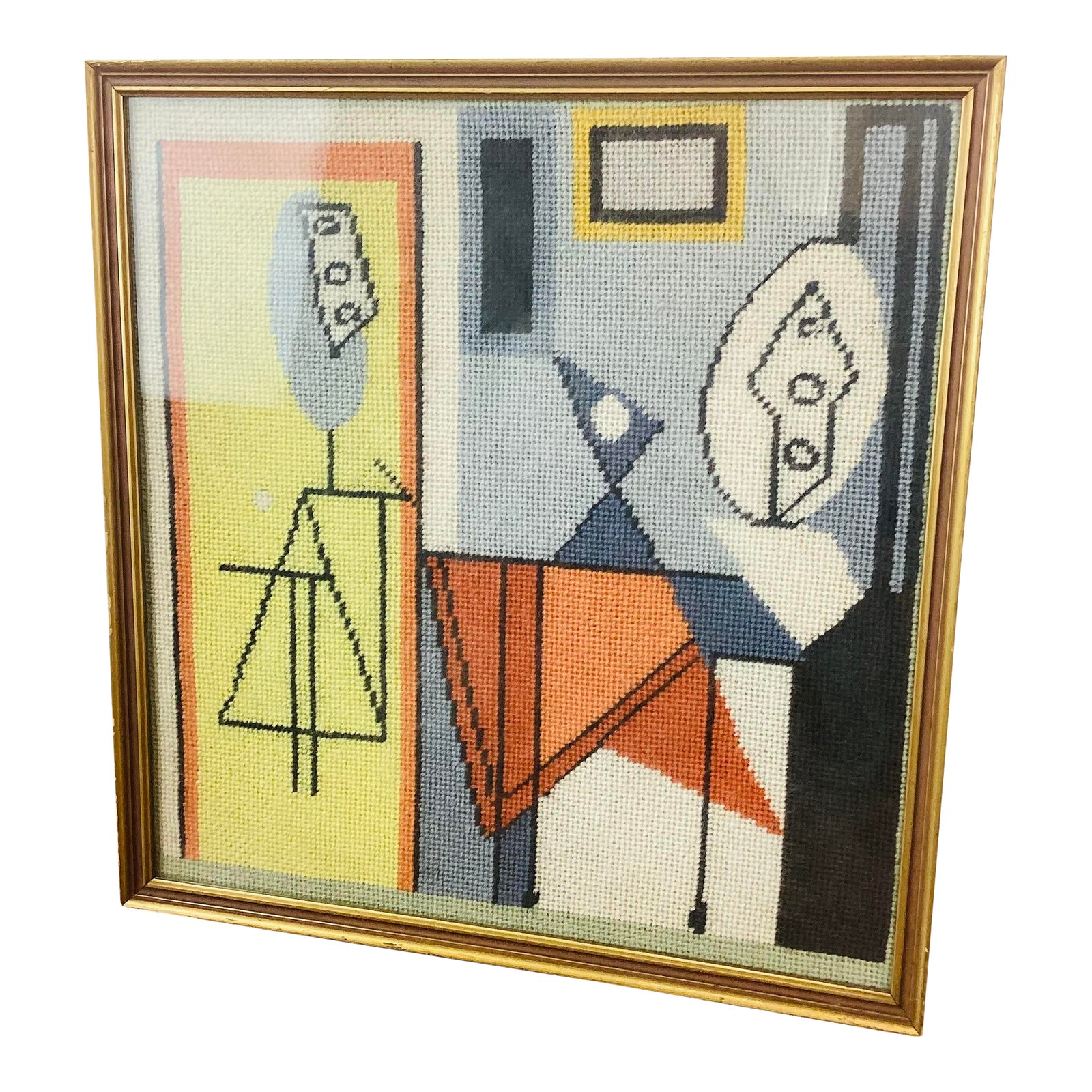 Vintage Abstract Modern Art Framed Needlepoint Picture | Chairish