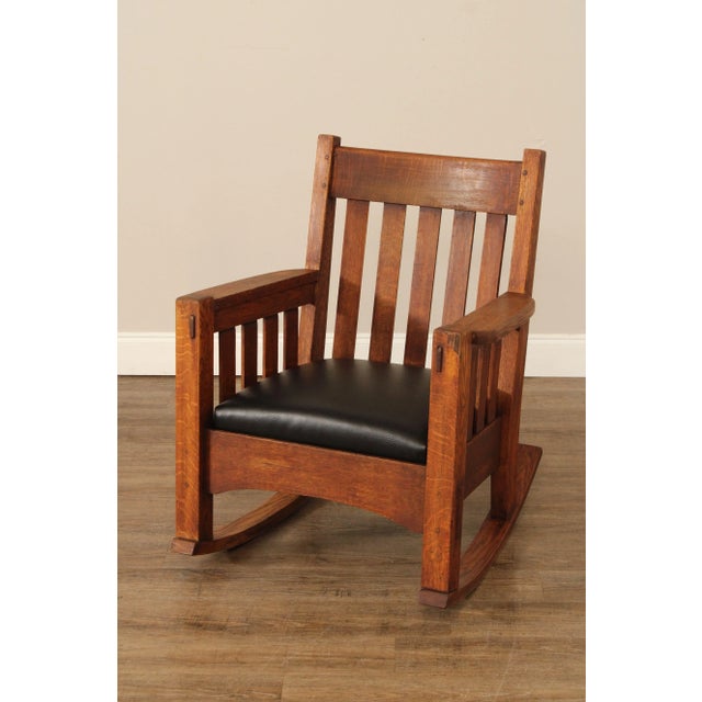 Harden Antique Mission Oak and Leather Rocker | Chairish