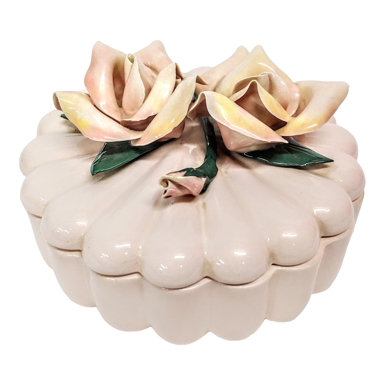 Vintage Pink Porcelain Roses Trinket Box | Chairish