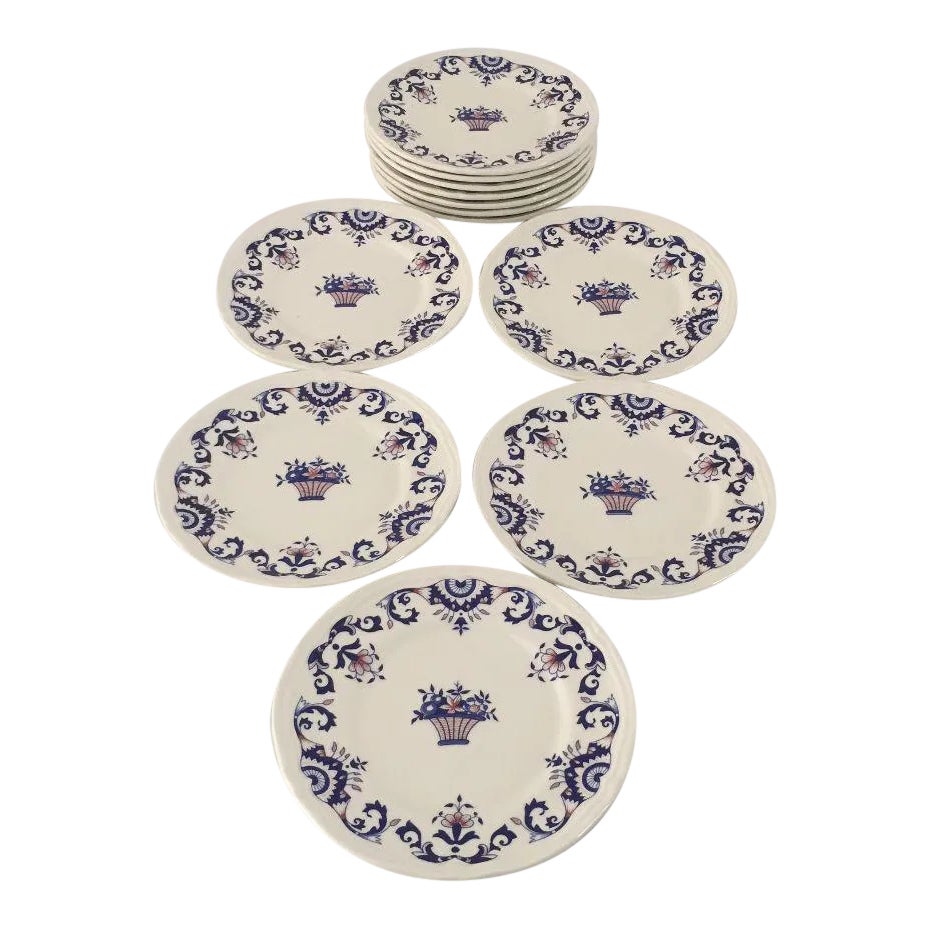 Vintage Hand Painted French Bread Plates - Set of 12 | Chairish