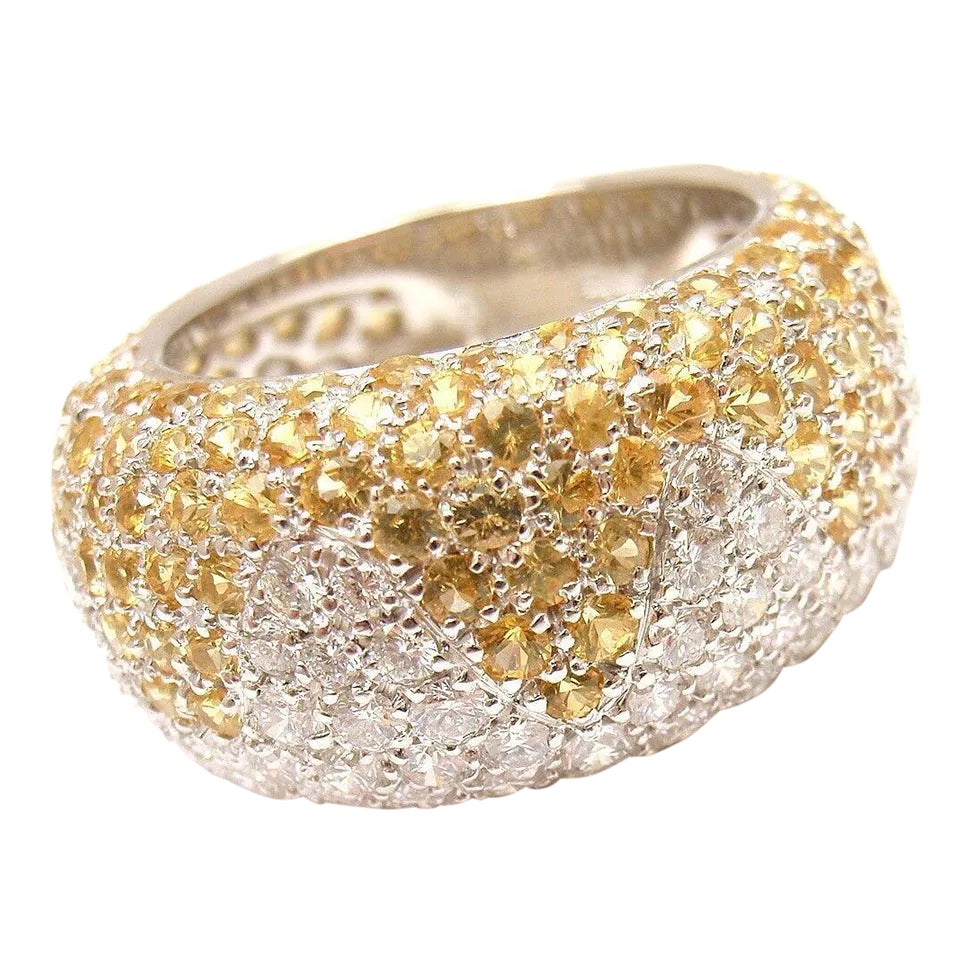 Chopard 18k White Gold Yellow Sapphire Diamond Wave Wide Band Ring ...