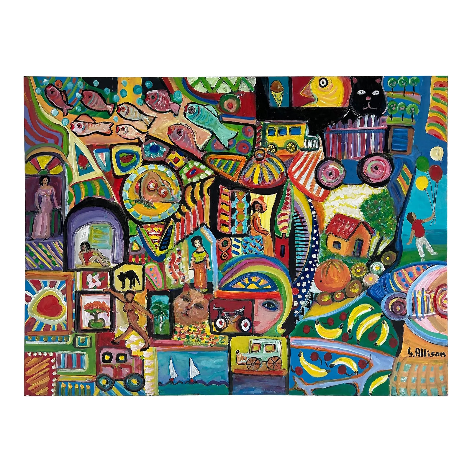 Vintage Abstract Painting, Cuban American Artist Gloria Allison, Signed ...
