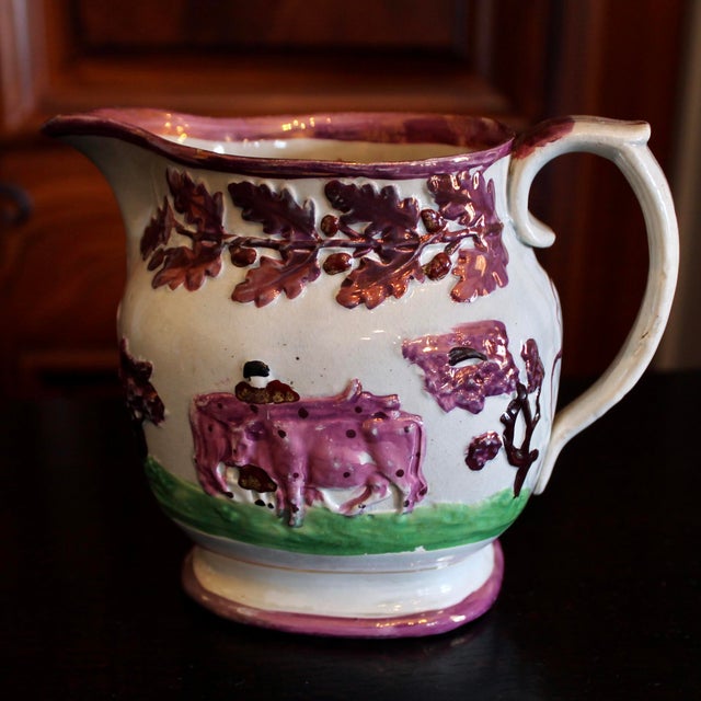Antique Staffordshire Prattware Jug, With Cows, Early 19th Century ...