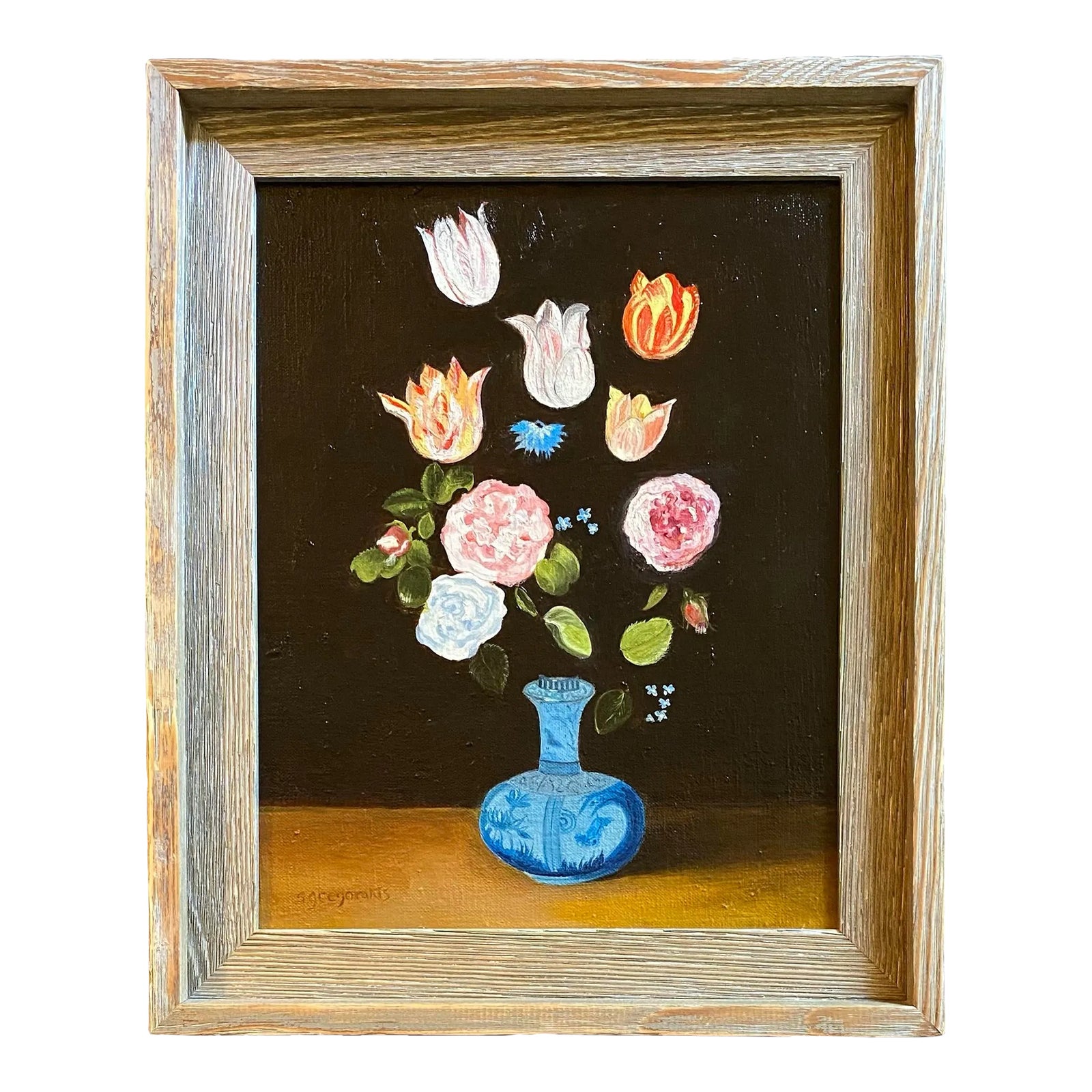 Satori Gregorakis Framed Original Oil Painting of Flowers With No Stems ...