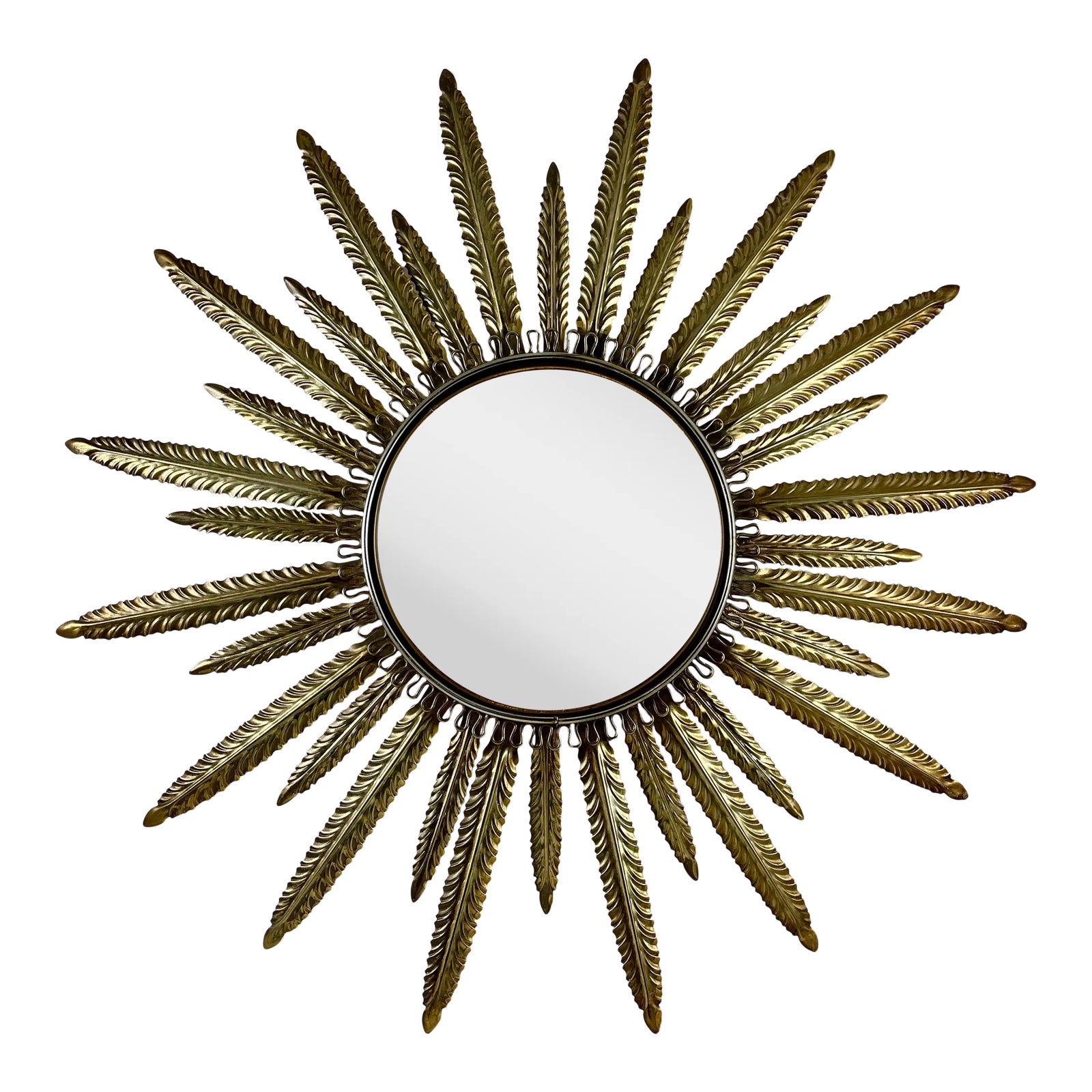Hollywood Regency Feather Ray Gold-Tone Metal Sunburst Mirror | Chairish