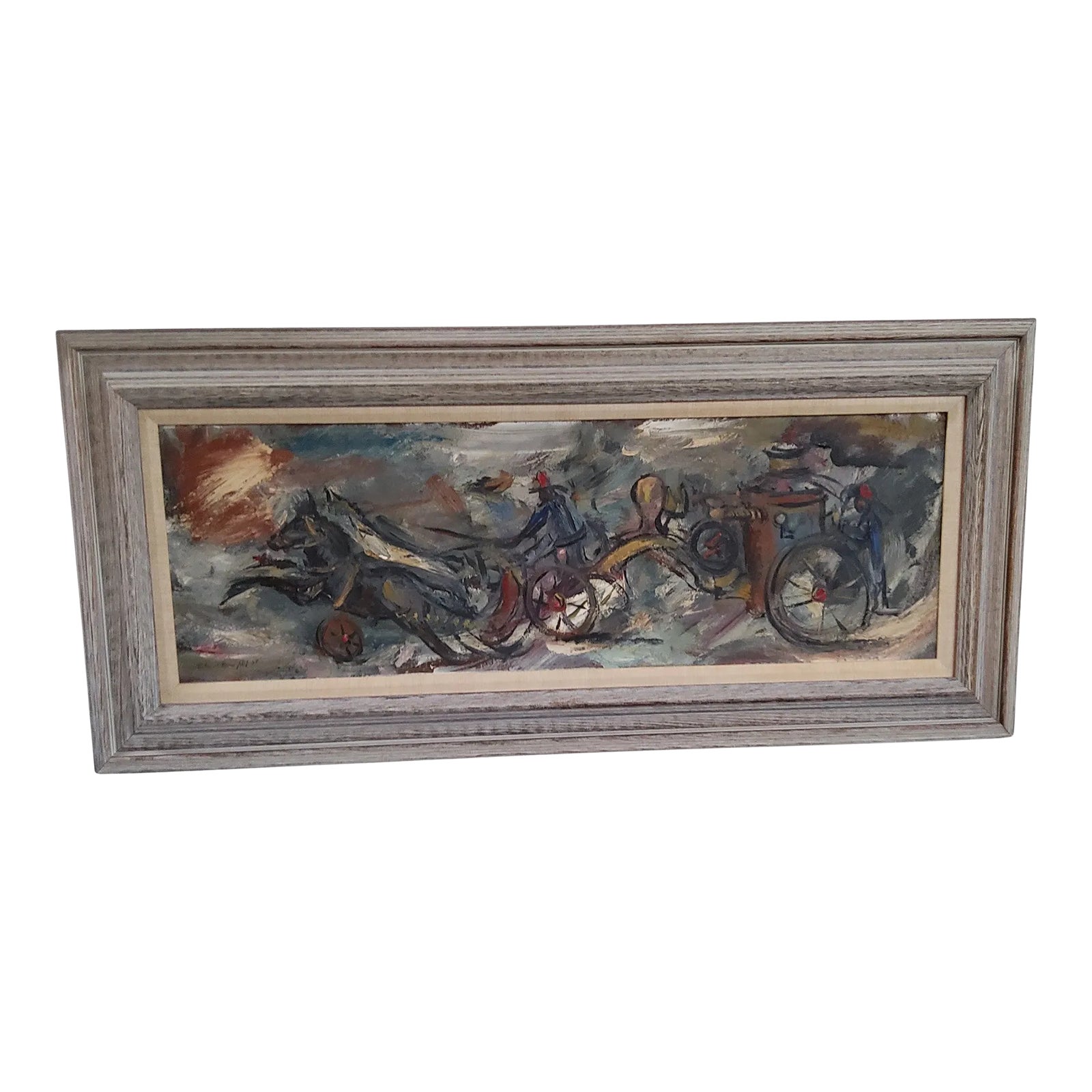 1955 Expressionist Oil Painting of Horse Drawn Firefighters by Edward ...
