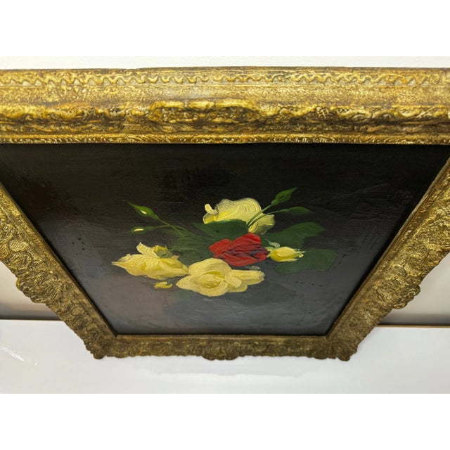 Late 19th Century Scottish Victorian Oil Painting Flowers Yellow & Red ...