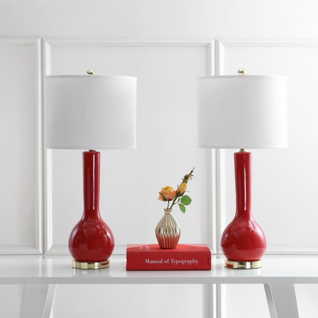 30.5 Inch H Long Neck Ceramic Table Lamp in Red - a Pair | Chairish