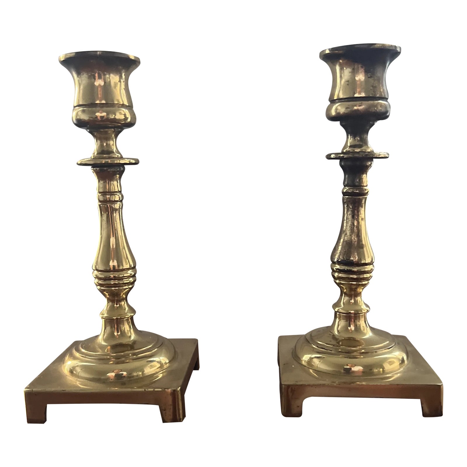 Vintage Mid 20th Century English Solid Brass Candlesticks - a Pair ...