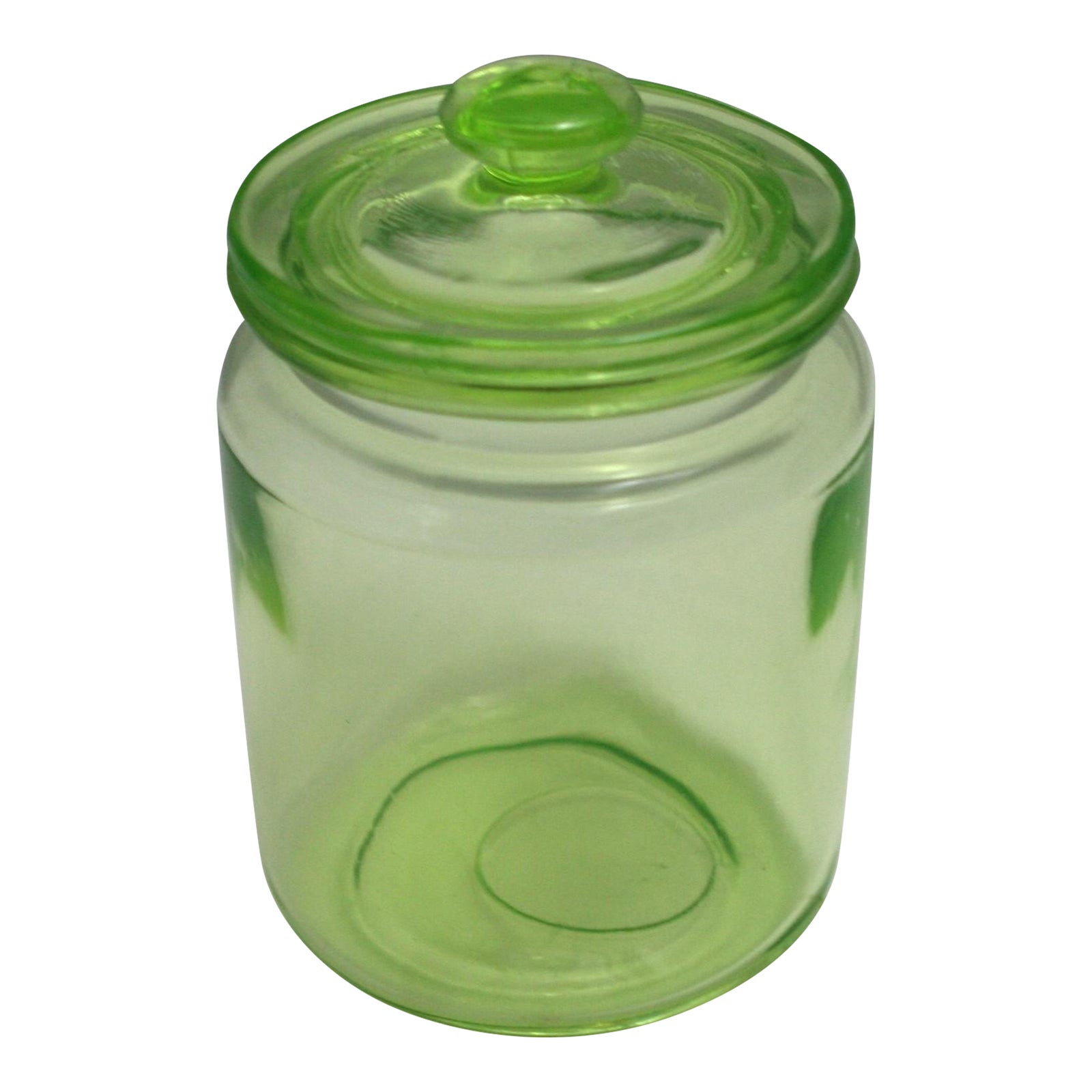 Early 20th Century Green Anchor Hocking Uranium Glass Small Round Jar ...