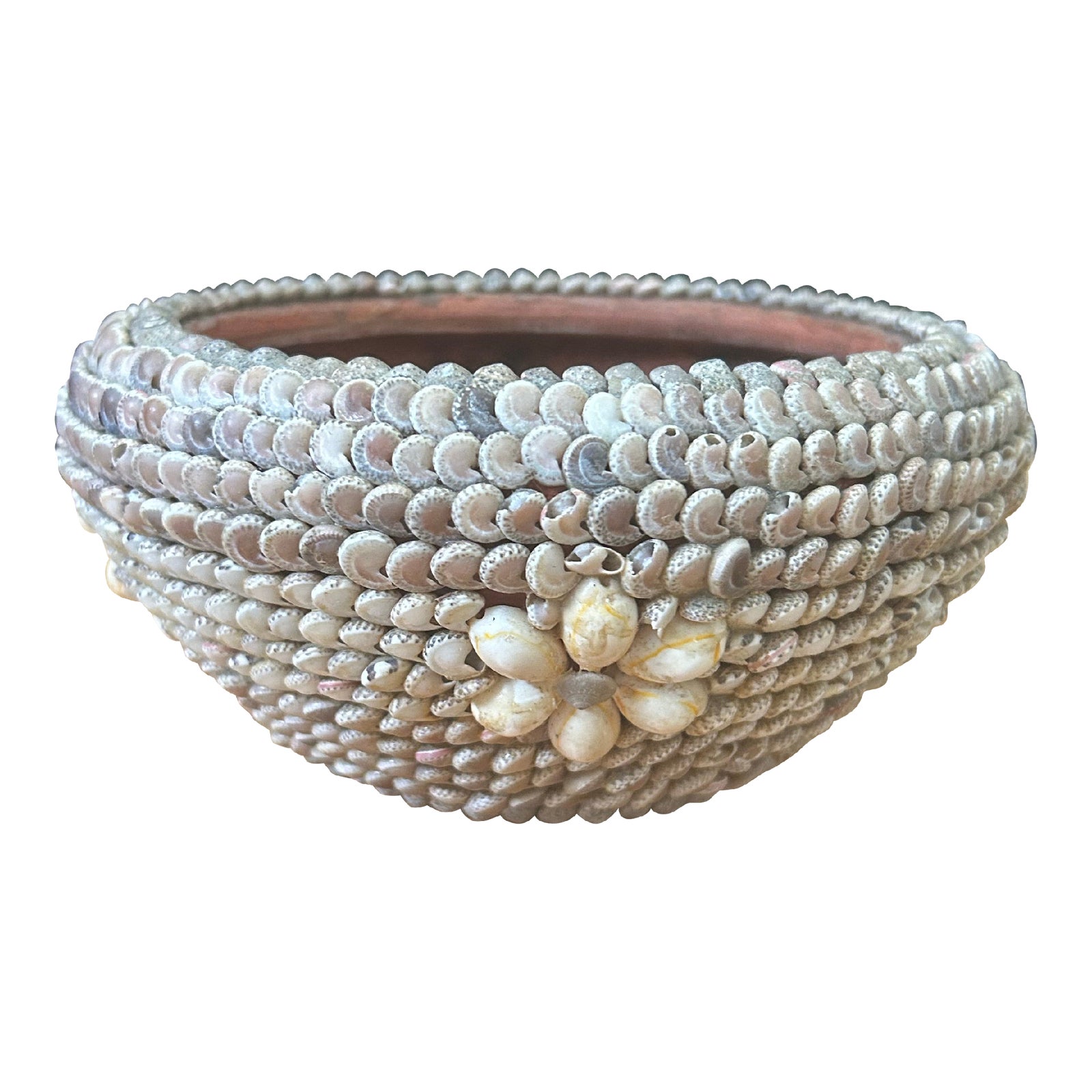 Vintage Shell Embellished Terra Cotta Pot | Chairish