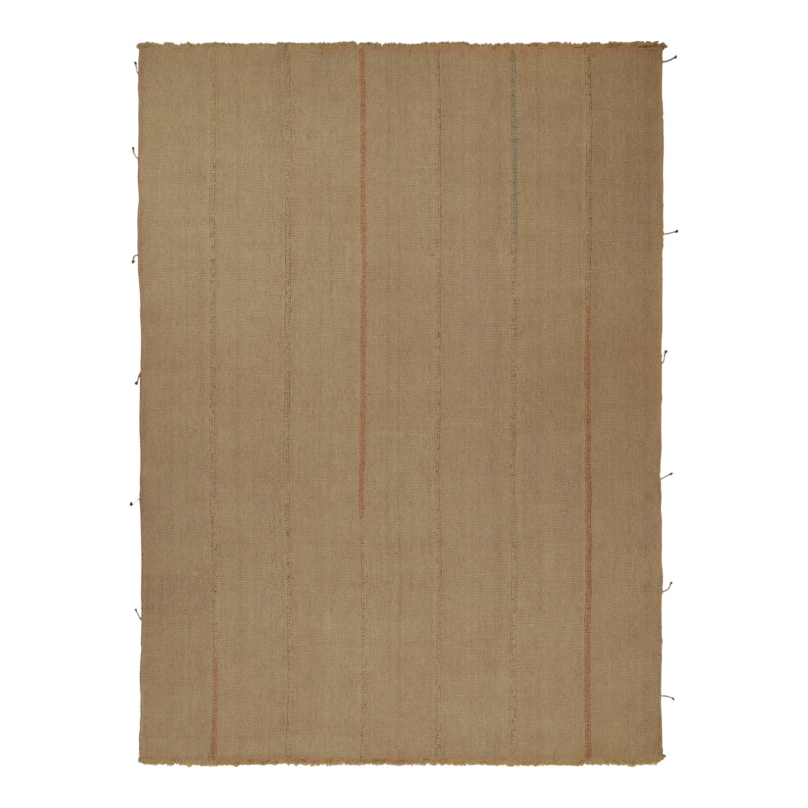 Rug & Kilim’s Contemporary Kilim in Sandy, Solid Beige-Brown With Pink ...