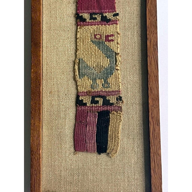 Antique Framed Pre Columbian Textile Fragment Bird Motifs Chimu Peru