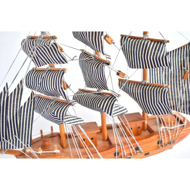 Vintage Late 20th Century Model Ship Figurine With Striped Sails | Chairish