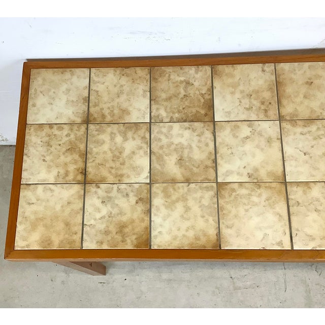 Scandinavian Modern Teak & Tile Console Table | Chairish