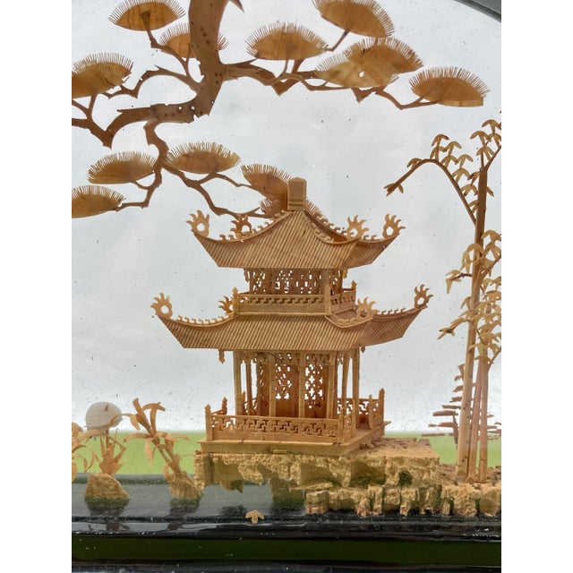 Mid 20th Century Vintage Chinese Cork Carving Pagoda Landscape Diorama ...