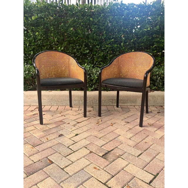 Ward Bennett Landmark Style Lounge Chairs in Wood and Cane, a Pair ...
