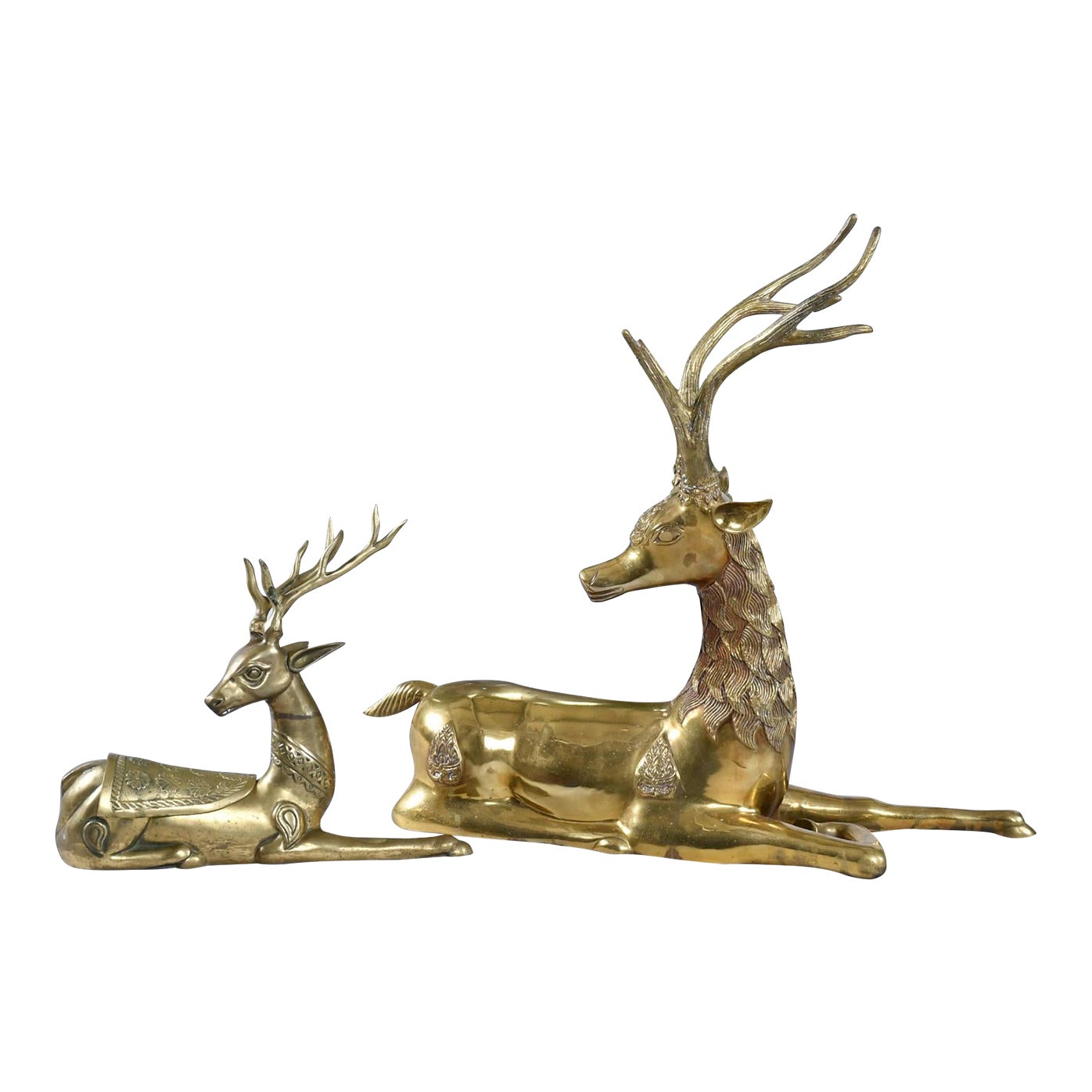 Pair Large Brass Deer Figurine Sculptures One Over 2 Feet One Planter ...