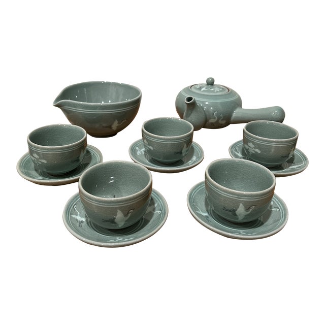 Early 21st Century Korean Style Celadon Porcelain Crane Bird Cloud ...