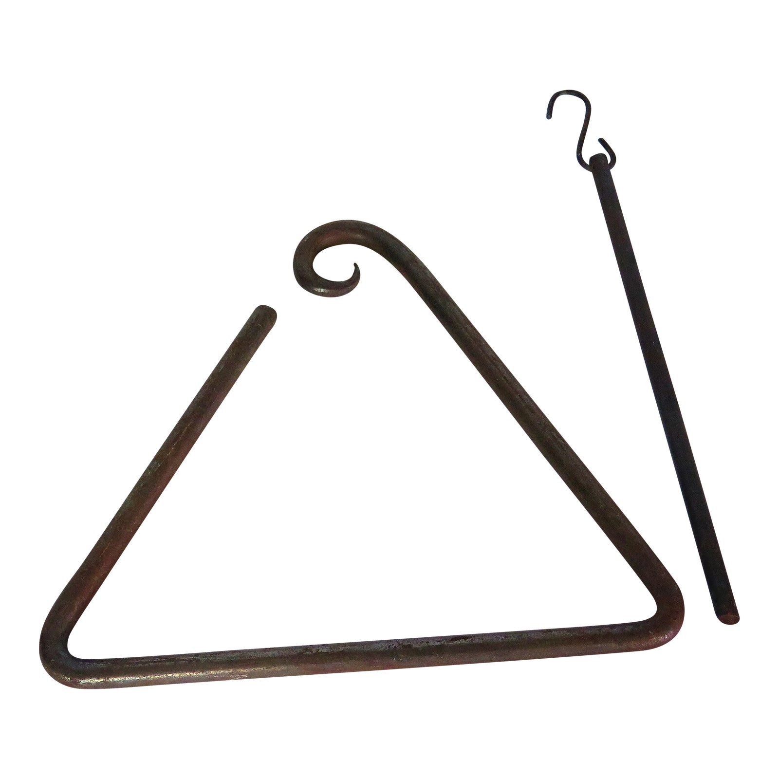 Hand Forged Iron Triangle Dinner Bell With Iron Ringer | Chairish