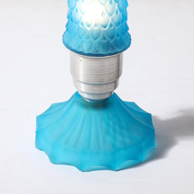 Art Deco Cerulean Blue Frosted Glass Uplight's W/ Stylized Cubist ...