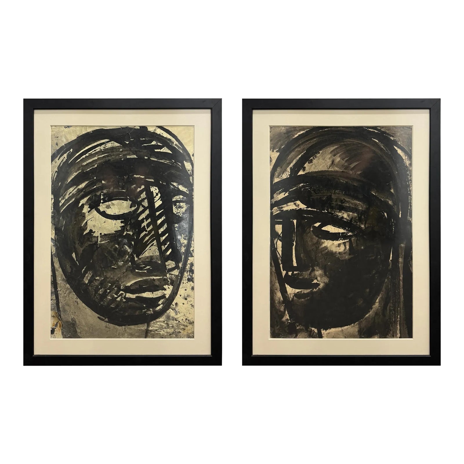 Set of Two Framed Sylvia Schuster Portraits | Chairish