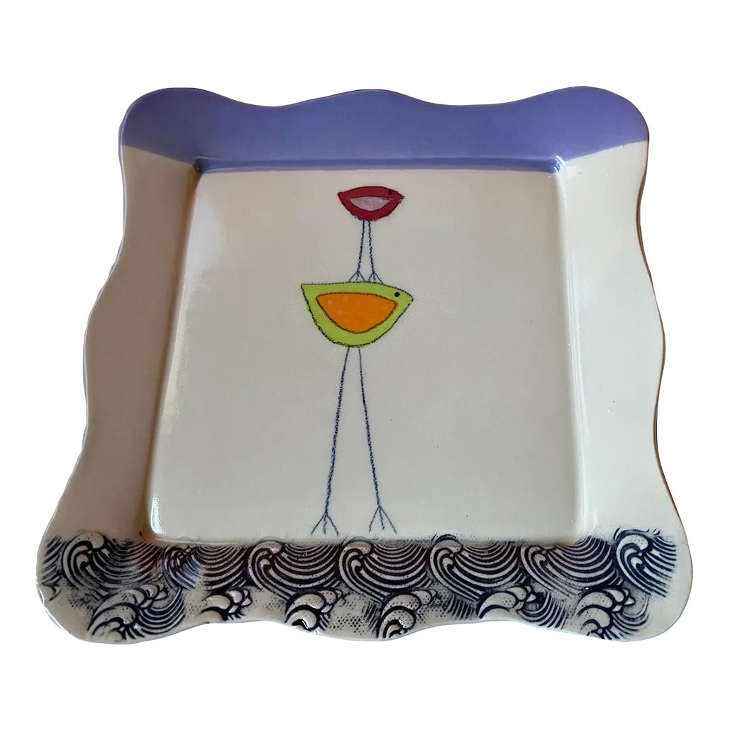 Whimsical Ceramic Bird Plate | Chairish