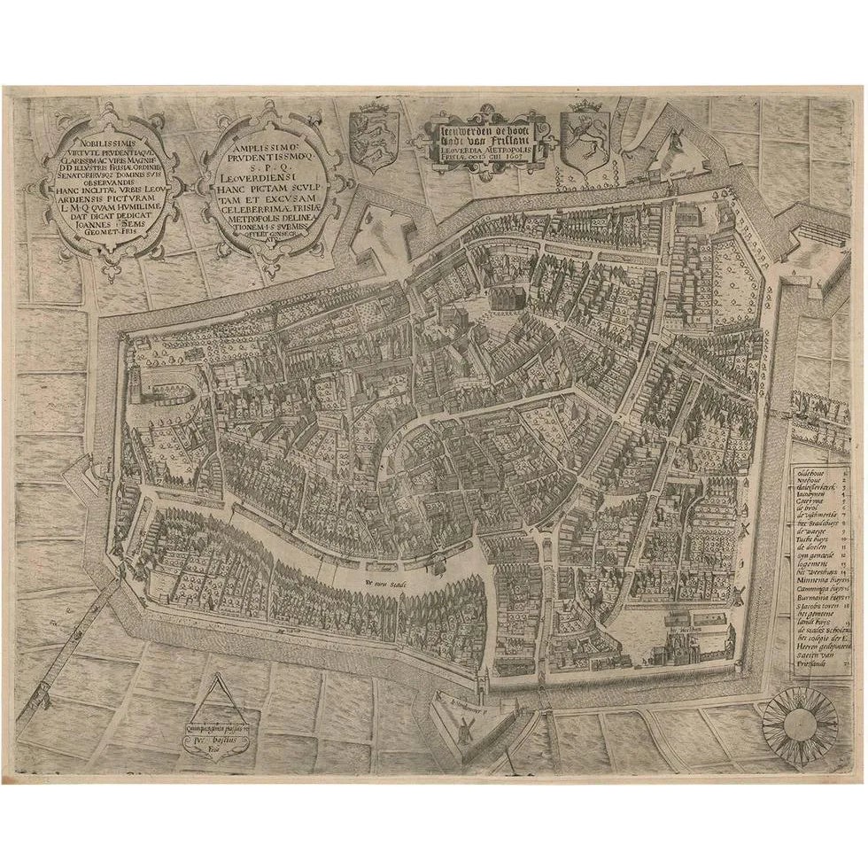 Antique Map of Leeuwarden, Frieslan in the Netherlands attributed to P ...