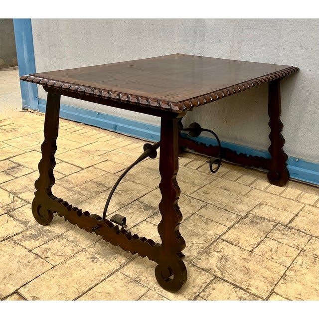 18th Century Refectory Spanish Table With Lyre Legs and Iron Stretcher ...