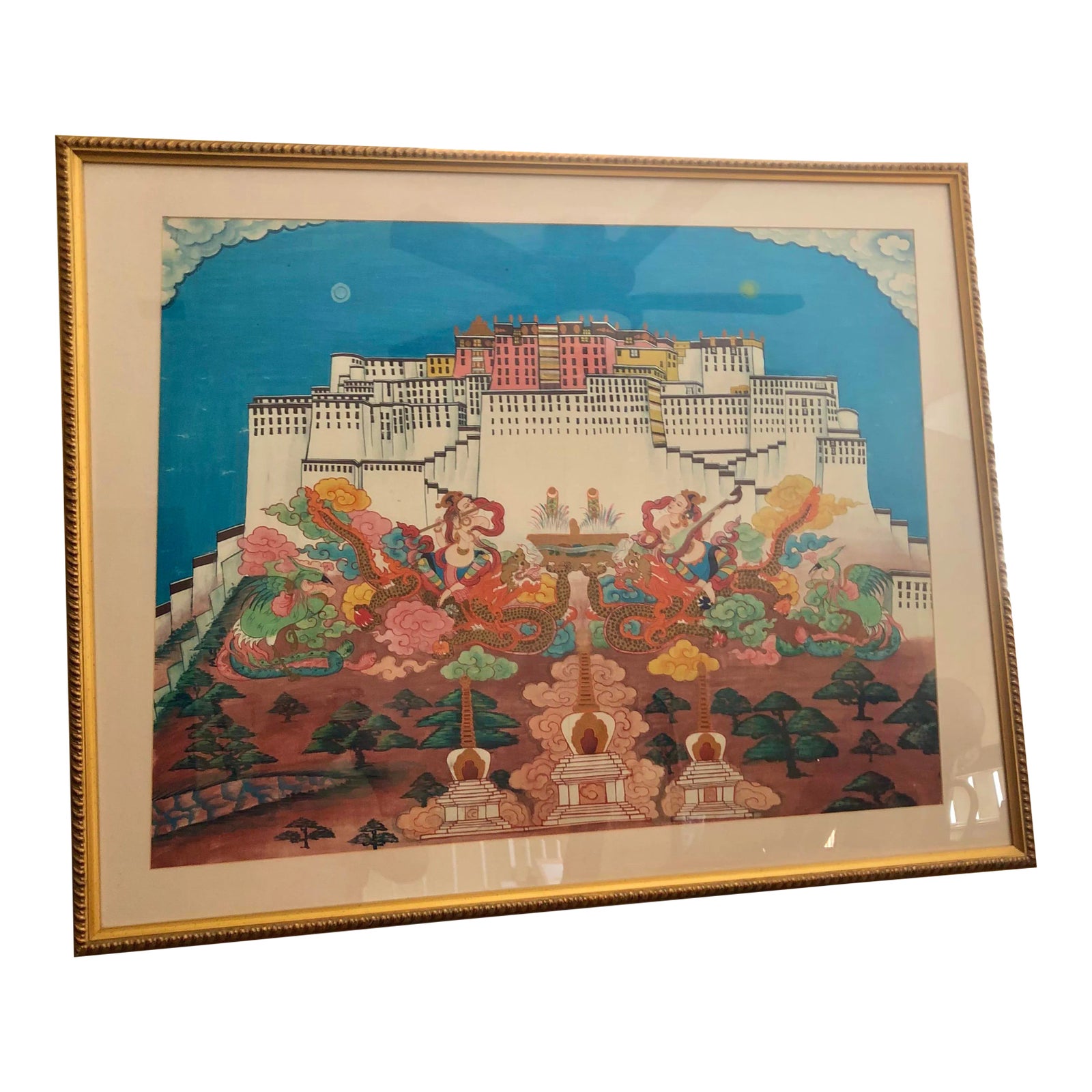 Late 20th Century Watercolor Painting of Potala Palace, Framed | Chairish