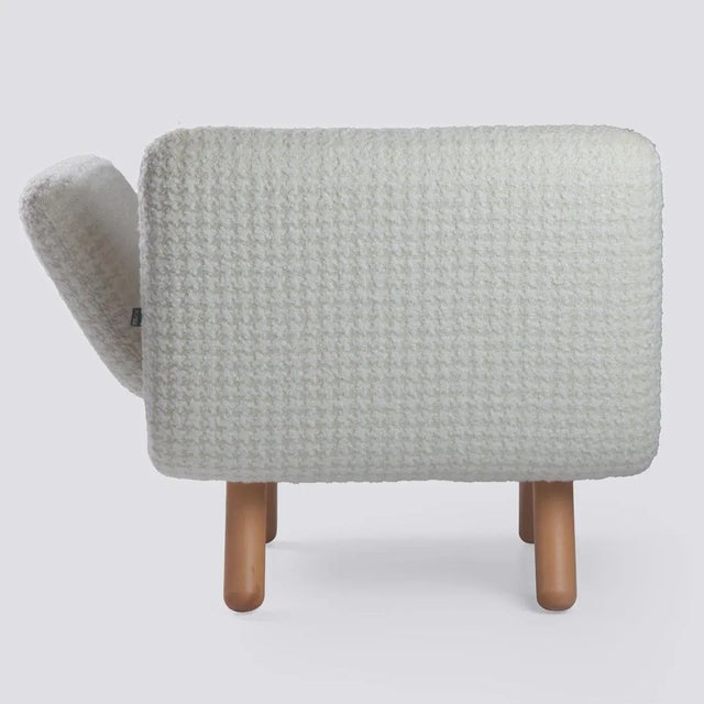 Cross Lounge Chair, Natural Wood, Crow's Feet Patterned Boucle White ...