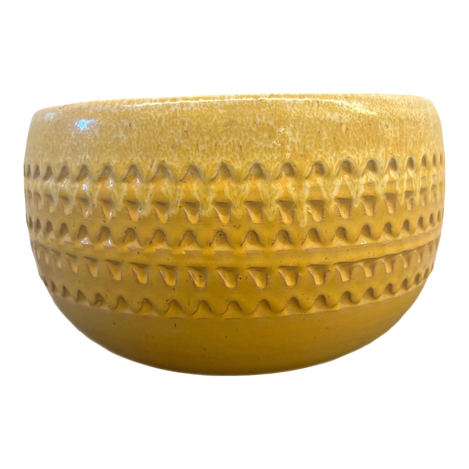 Mid-Century Italian Terracotta Glazed Yellow Planter | Chairish