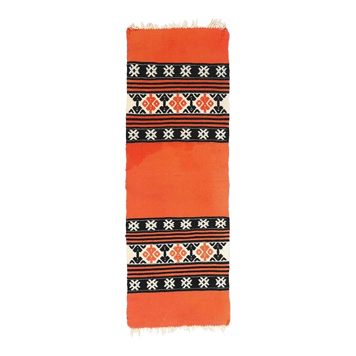 Vintage Orange-Vermillion Cretan Greek Kilim Rug - 01'05 X 04'01 | Chairish