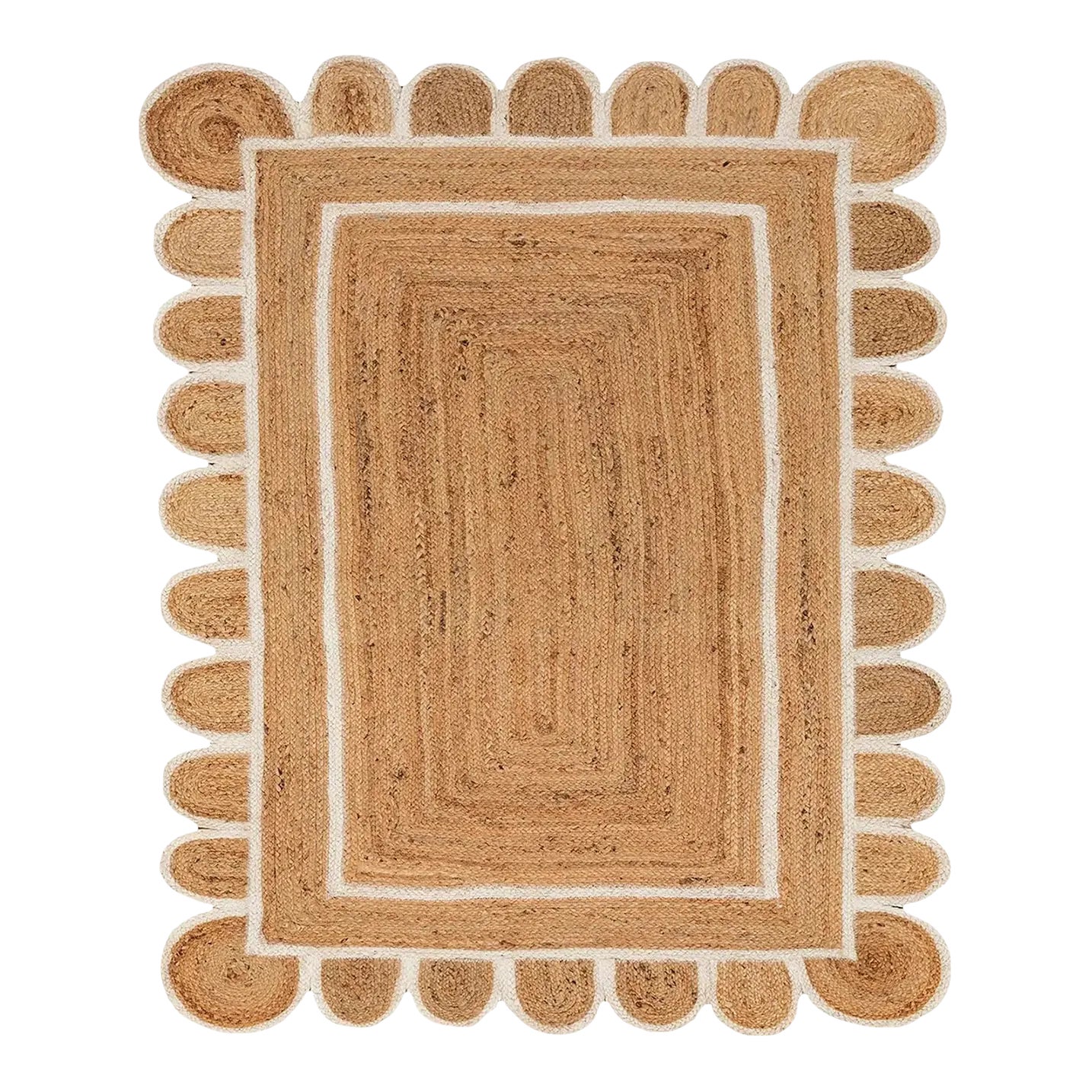 Scallop White Jute Scallop Hand Made Rug 9x14 Ft. | Chairish