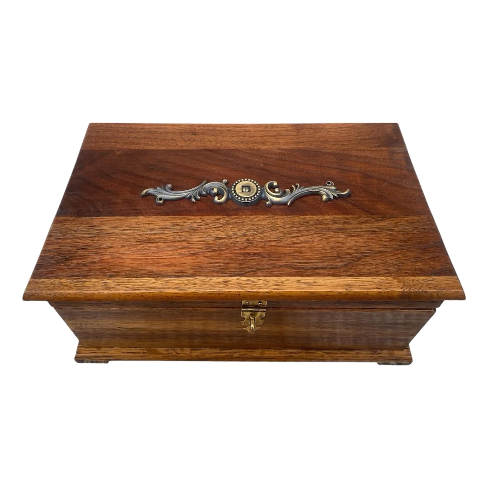 Vintage Tiger Oak Wooden Jewelry Box, Refurbished & Lacquered | Chairish