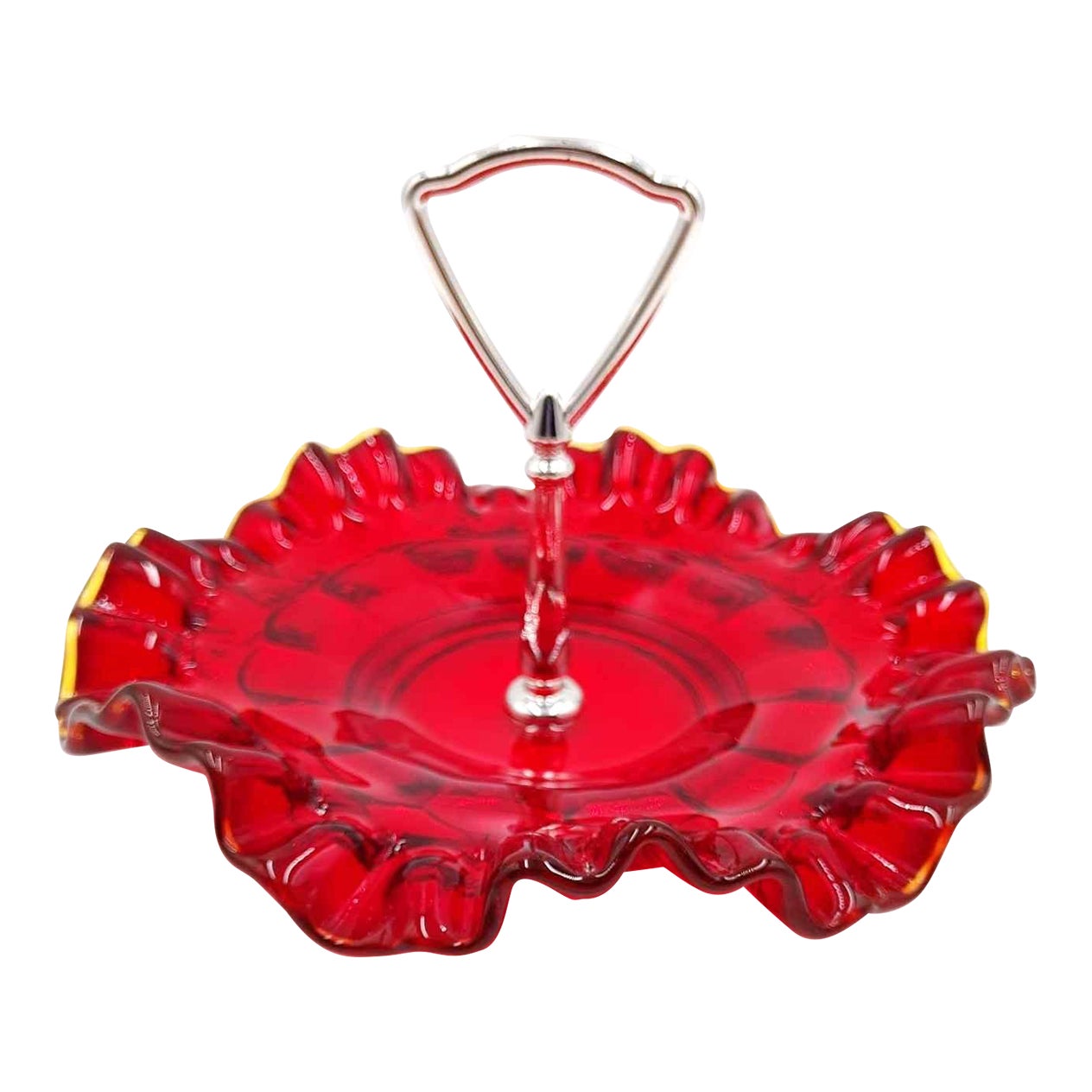 Vintage Fenton Ruby Red Gold Crest Ruffle Candy Dish Tidbit Glass ...
