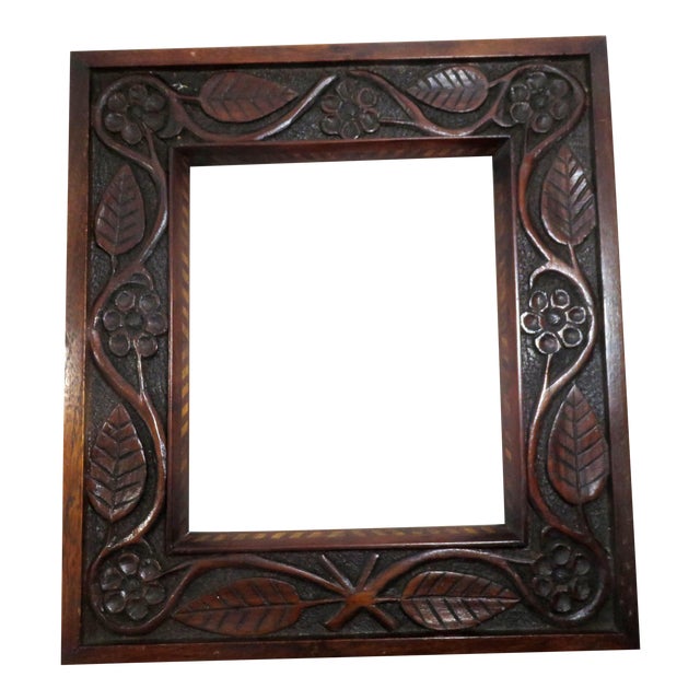 Antique Hand Carved & Inlaid Mahogany Picture Frame | Chairish