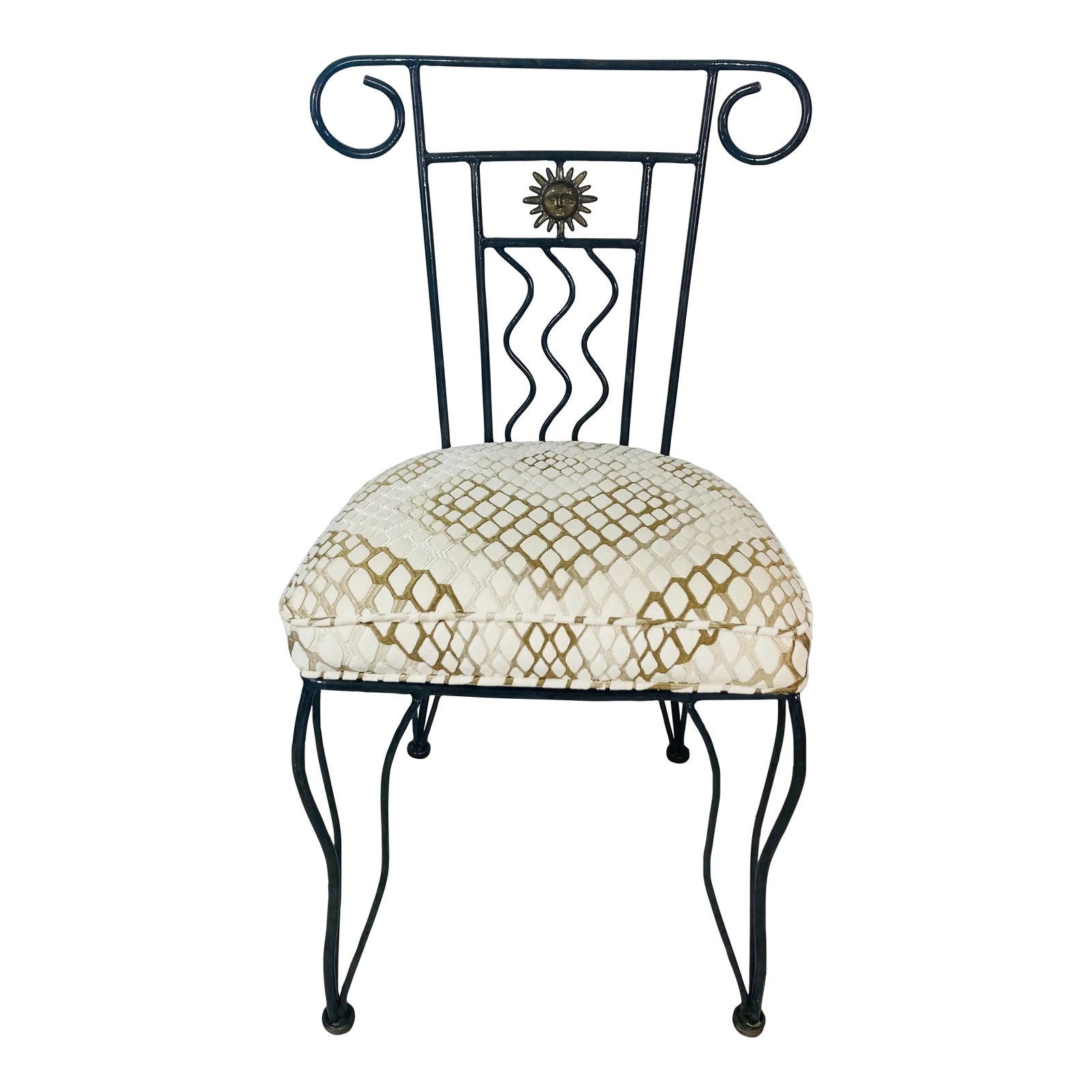 In the Manner of Versace, Iron Side Chair, Reupholstered | Chairish