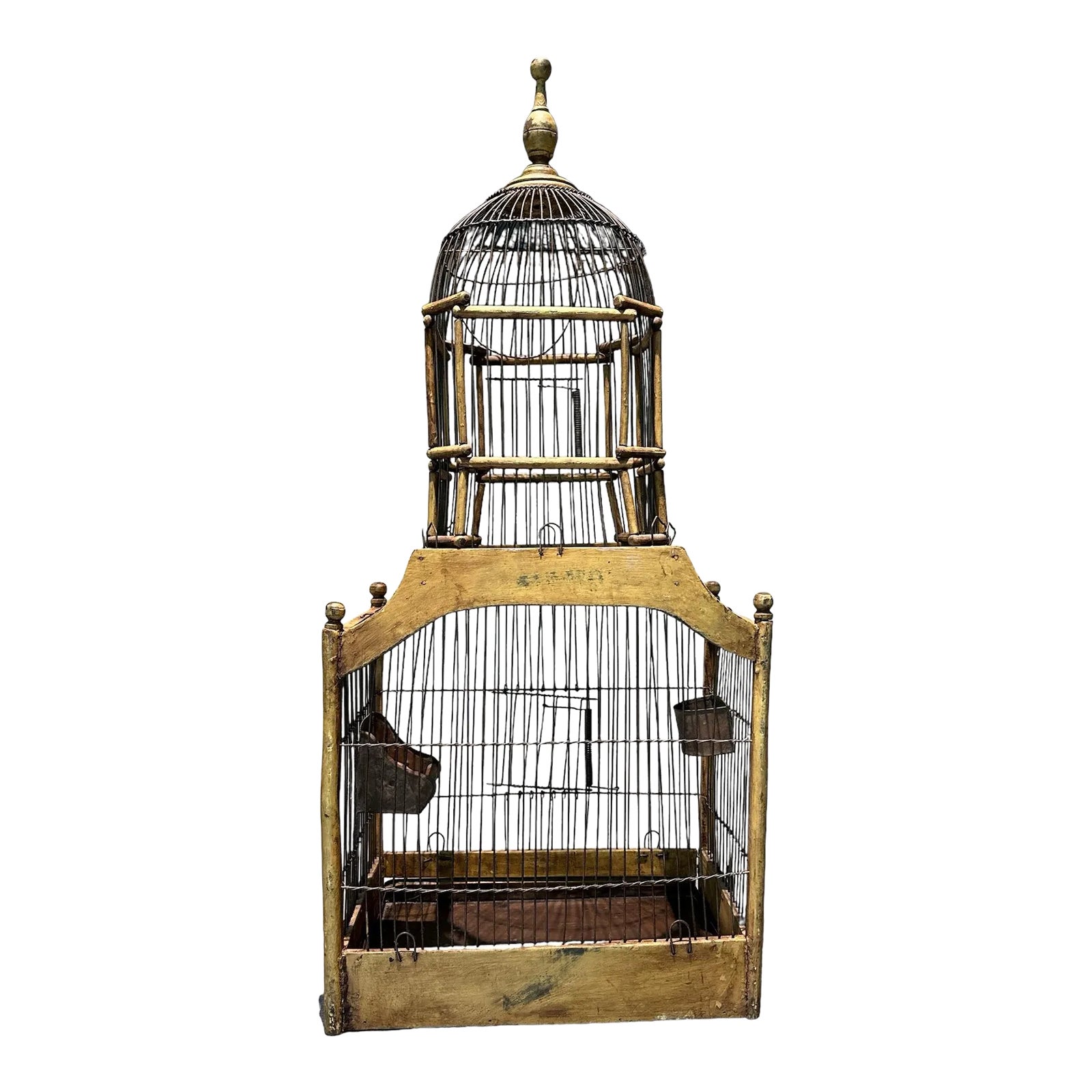Antique French Wood Wire Domed Bird Cage | Chairish
