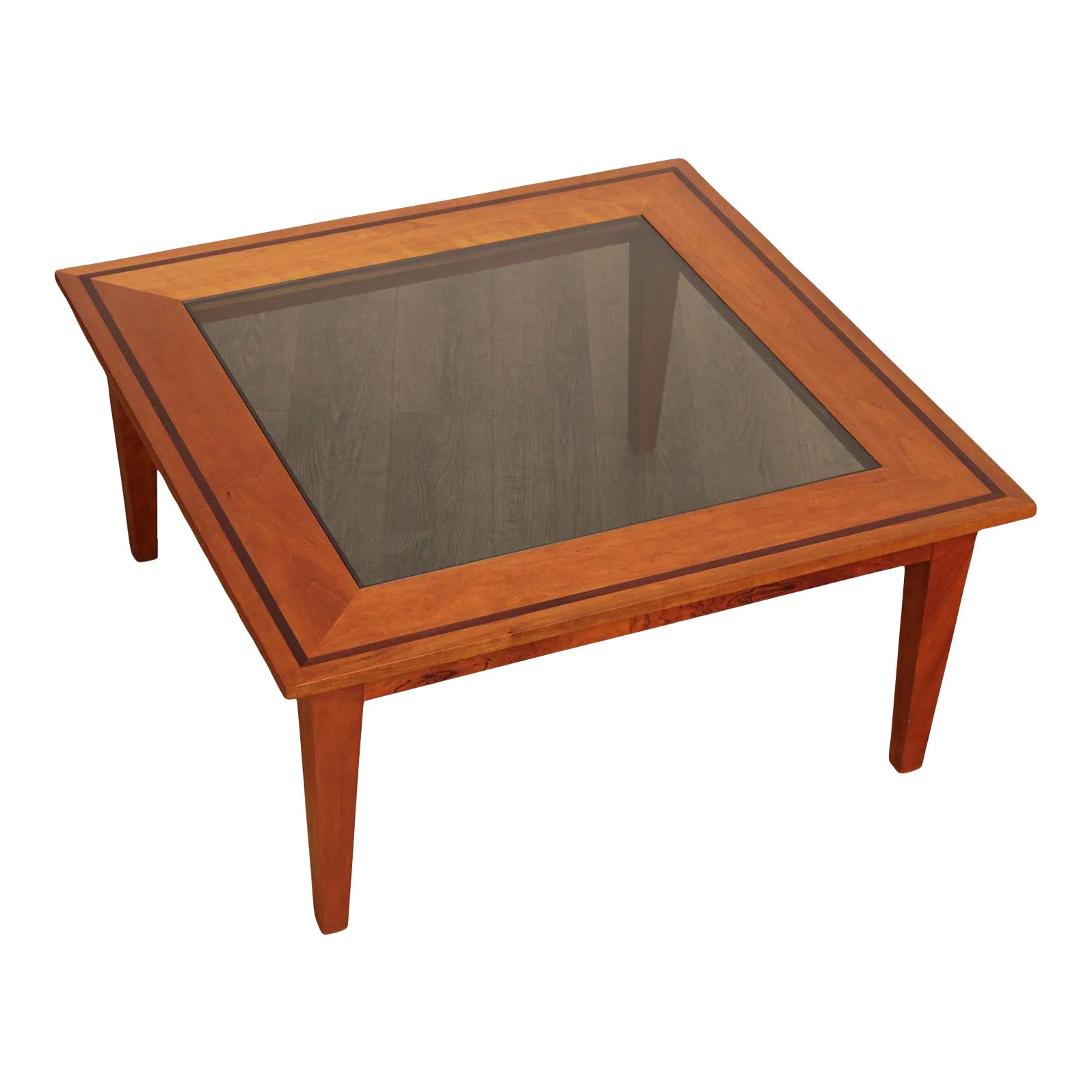 Studio Crafted Solid Cherry Square Glass Top Side Table | Chairish