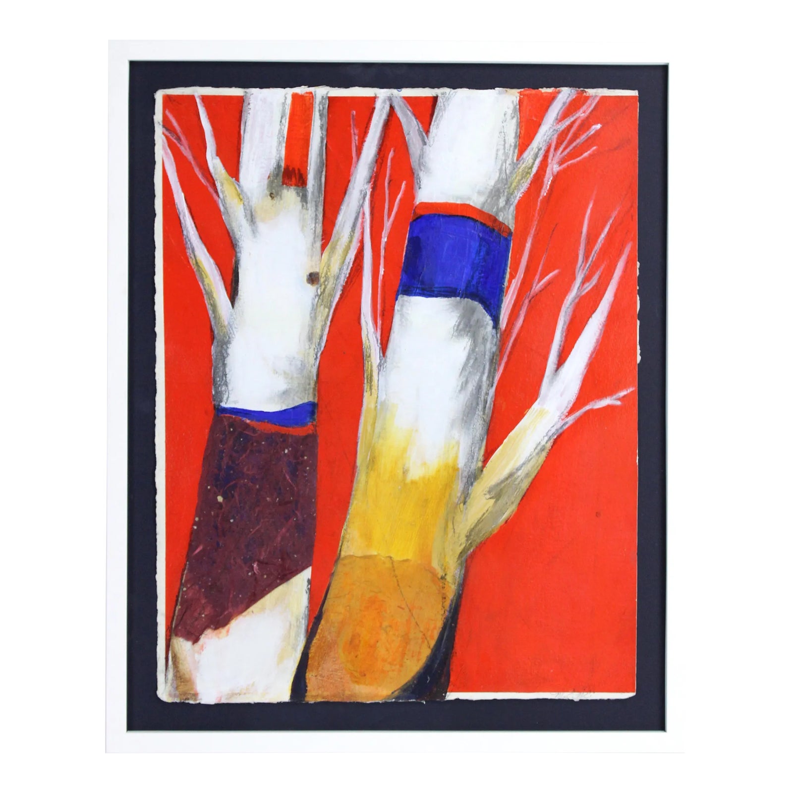 Vintage Mixed Media Expressionist Birch Trees Oil Painting | Chairish