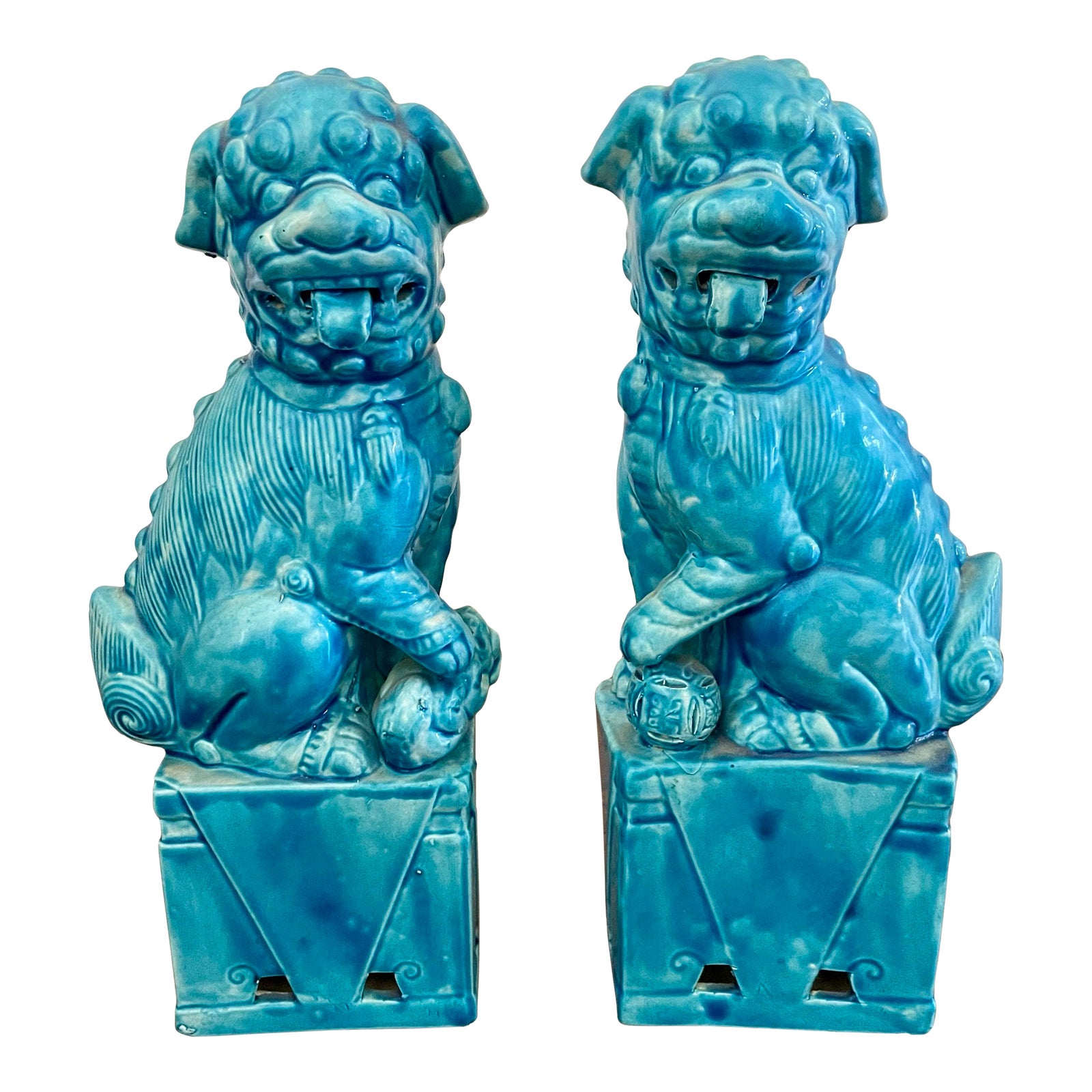 Vintage Pair of Turquoise Foo Dogs | Chairish