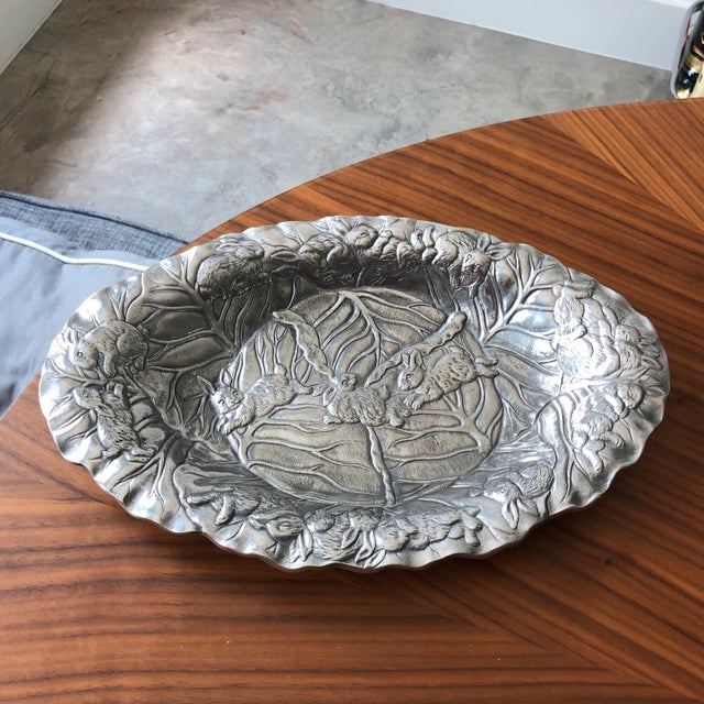 Vintage Arthur Court Aluminum Bunny Rabbit & Cabbage Leaf Oval Platter ...