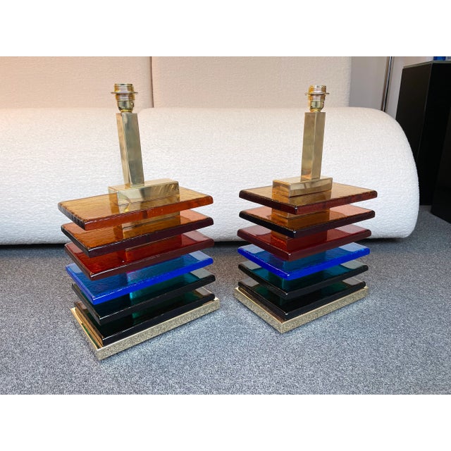 Contemporary Brass and Multicolor Murano Glass Blade Lamps, Italy - a ...