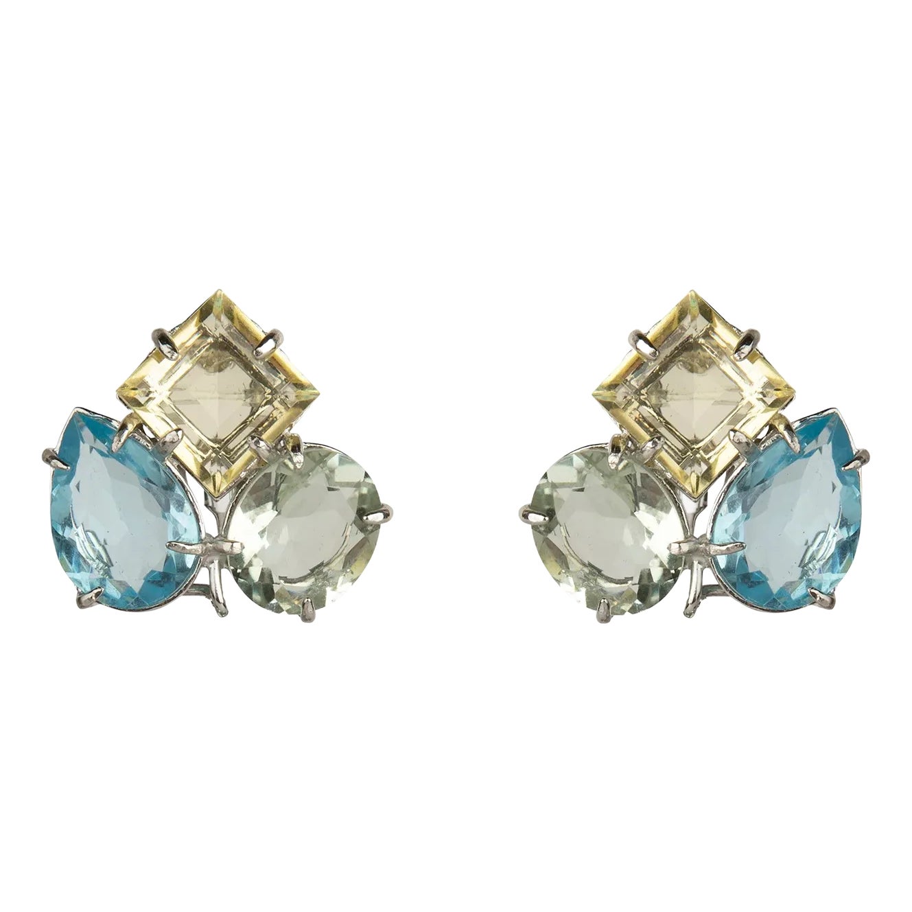 Eloise Studs Base Metal, Light Green, Clip On | Chairish