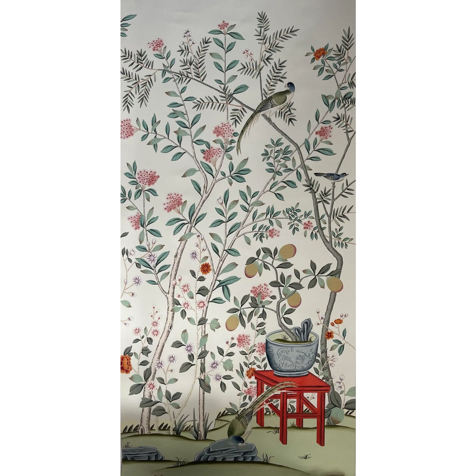 Chinoiserie Wallpaper Hand Painted Silk Wallpaper Panel | Chairish