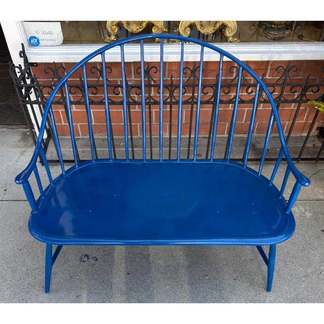Royal Blue Enamel Aluminum Windsor Bench | Chairish