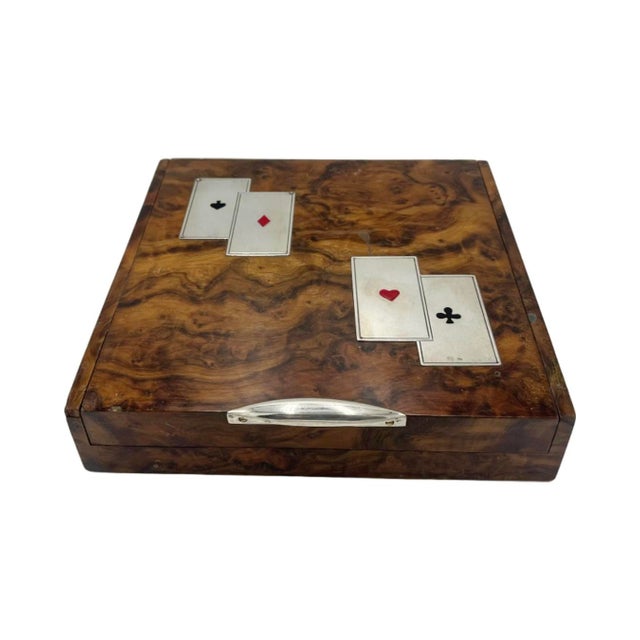 Vintage Italian Sterling Silver & Burl Wood Playing Card Box Gaming ...