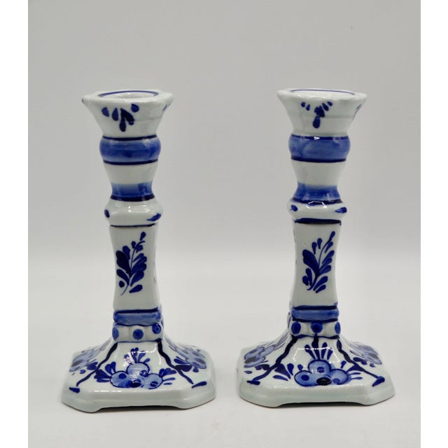 Vintage 1970s Delft Candlesticks, a Pair | Chairish